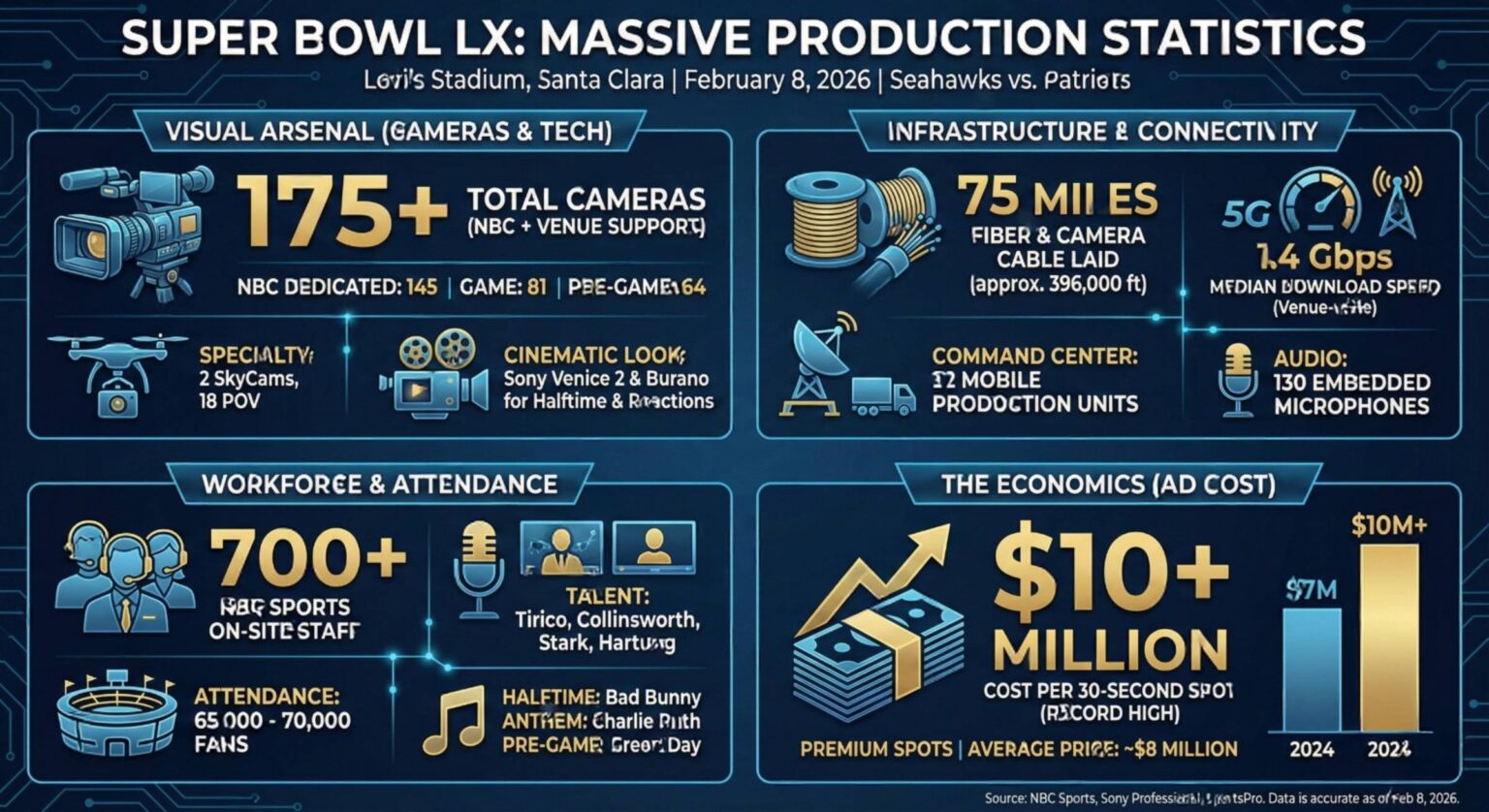 Super Bowl LX (2026) By The Numbers: Production Stats, Camera Tech ...